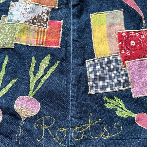 Skirts | Upcycled Denim Skirt With Colorful Vegetable Patches | Poshmark